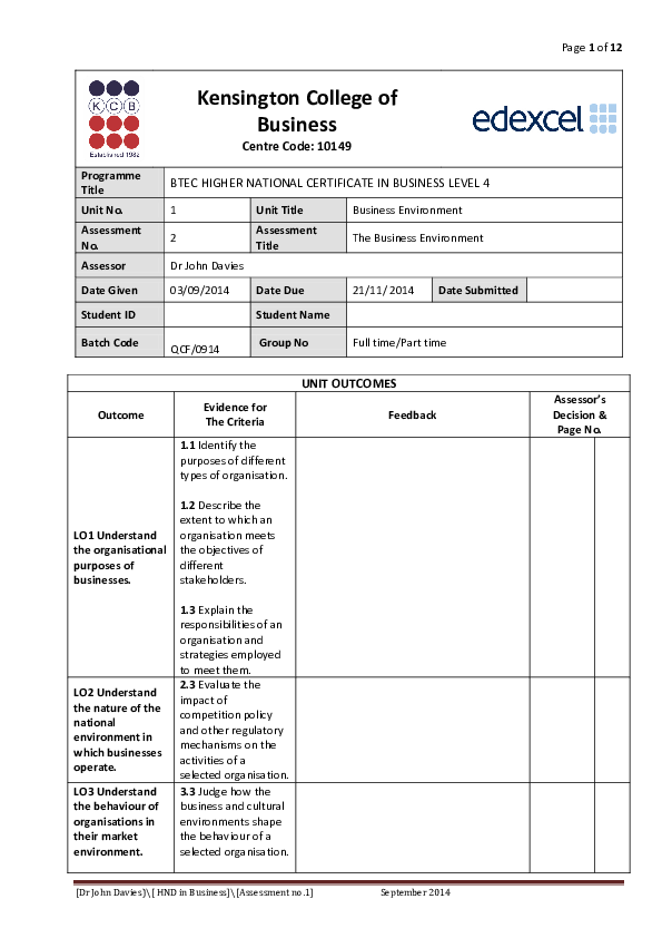 (PDF) BTEC HIGHER NATIONAL CERTIFICATE IN BUSINESS LEVEL 4