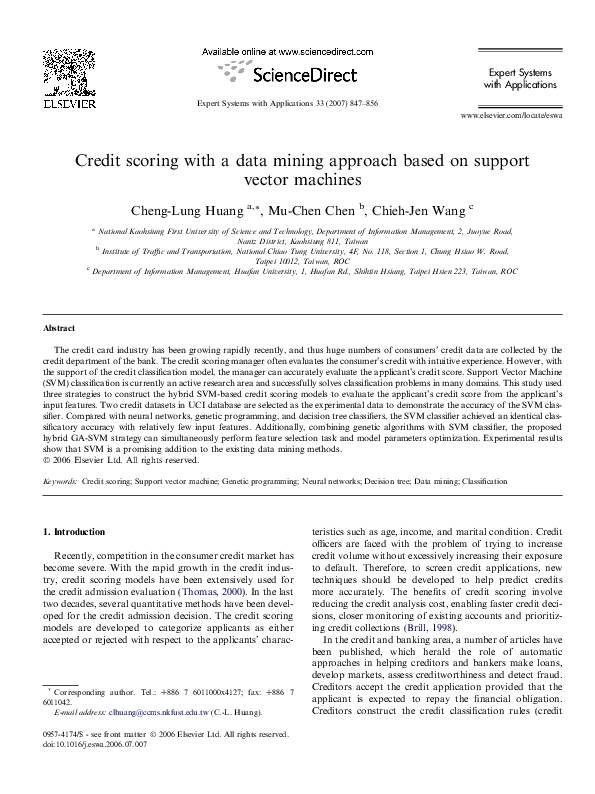 Pdf Credit Scoring With A Data Mining Approach Based On Support