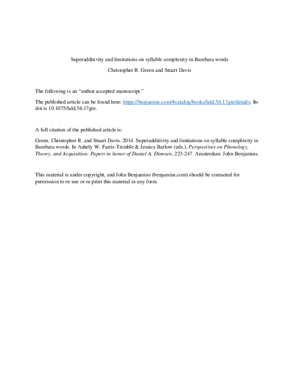 (PDF) Superadditivity and limitations on syllable complexity in Bambara ...