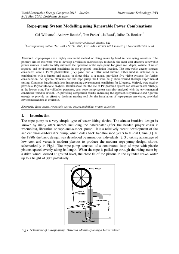 (PDF) Rope-pump System Modelling using Renewable Power Combinations