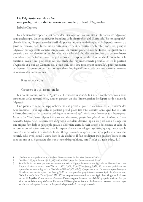 Germanicus dans l'Agricola de Tacite