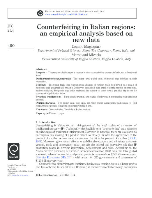 (PDF) Counterfeiting in Italian regions: an empirical analysis based on ...
