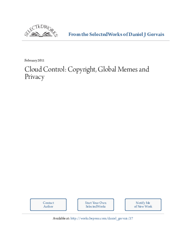 (PDF) Cloud Control: Copyright, Global Memes and Privacy