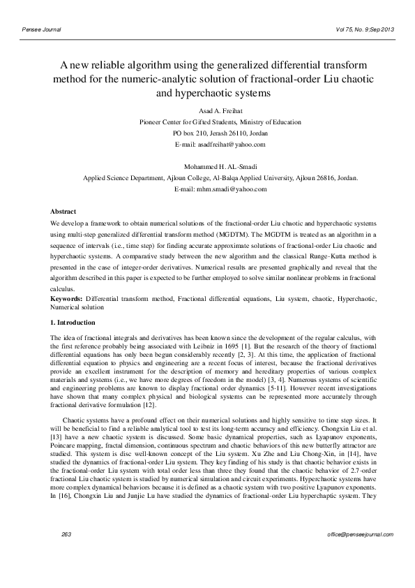 Pdf A New Reliable Algorithm Using The Generalized Differential