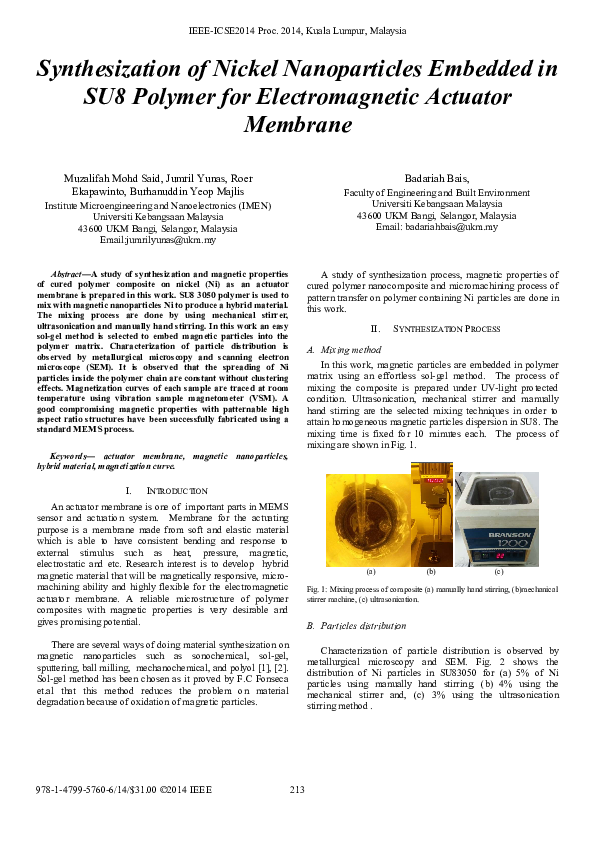 (PDF) Synthesization of Nickel Nanoparticles Embedded in SU8 Polymer ...