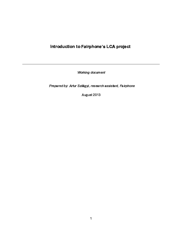 (PDF) Introduction to Fairphone’s LCA project