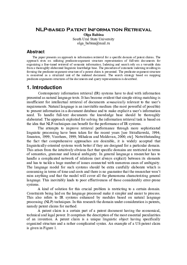 (PDF) NLP-based Patent Information Retrieval