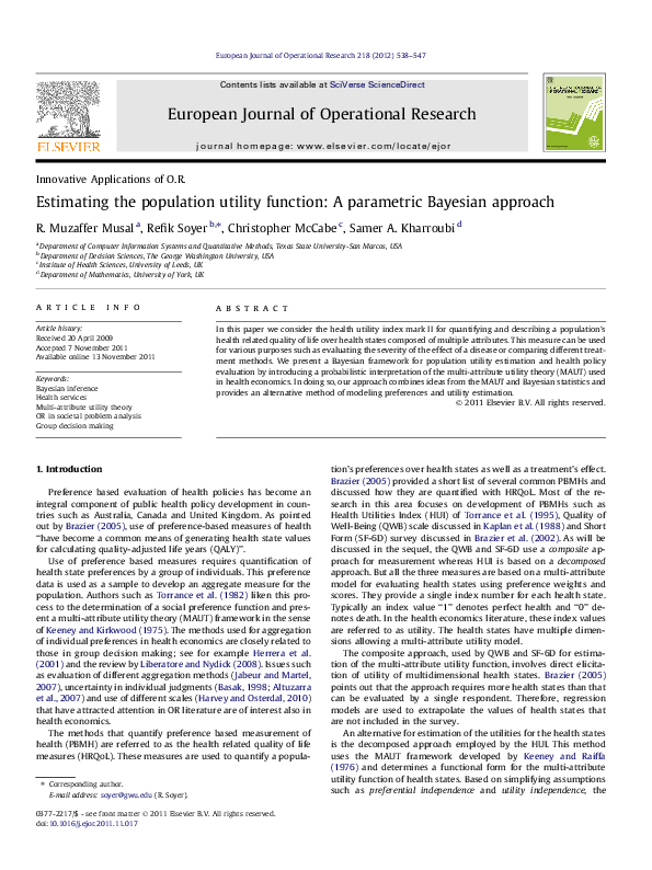 (PDF) Estimating the population utility function: A parametric Bayesian ...