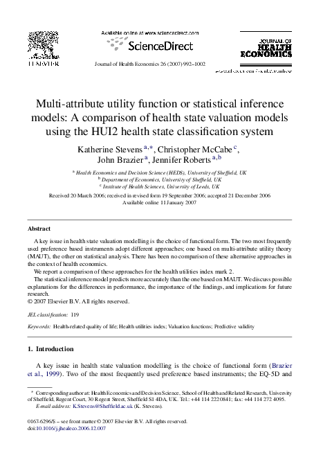 Pdf Multi Attribute Utility Function Or Statistical Inference Models