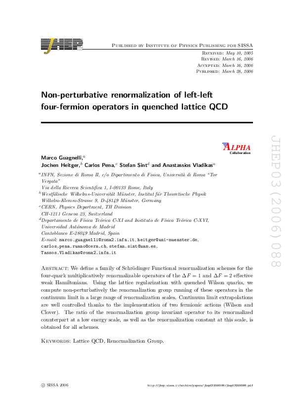 (PDF) Non-perturbative renormalization of left-left four-fermion operators in quenched lattice QCD