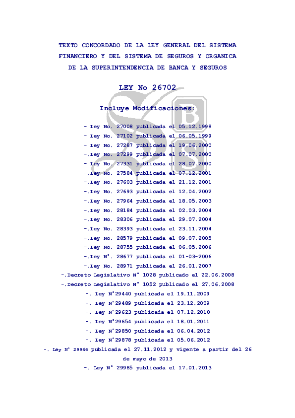 (PDF) TEXTO CONCORDADO DE LA LEY GENERAL DEL SISTEMA FINANCIERO Y DEL SISTEMA DE SEGUROS Y ...