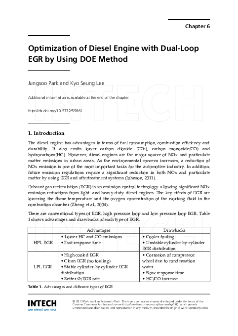 Pdf Optimization Of Diesel Engine With Dual Loop Egr By Using Doe Method