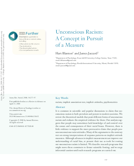 (PDF) Unconscious Racism: A Concept in Pursuit of a Measure | Hart ...