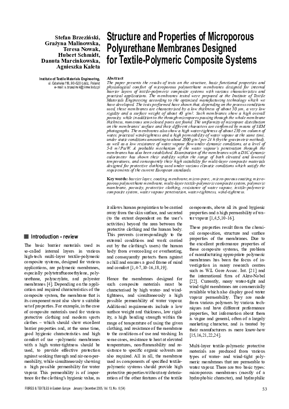 (PDF) Structure and Properties of Microporous Polyurethane Membranes Designed for Textile ...