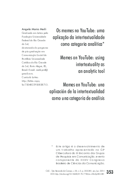 (PDF) Os memes no YouTube: uma aplicação da intertextualidade como ...