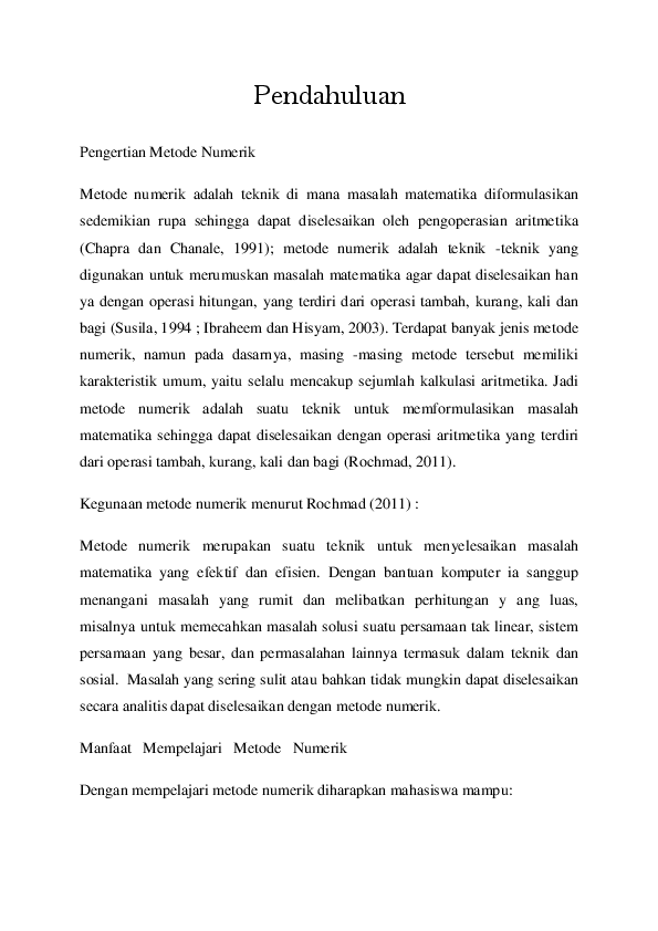 (DOC) Pendahuluan Pengertian Metode Numerik (DOC) Pendahuluan Pengertian Metode Numerik