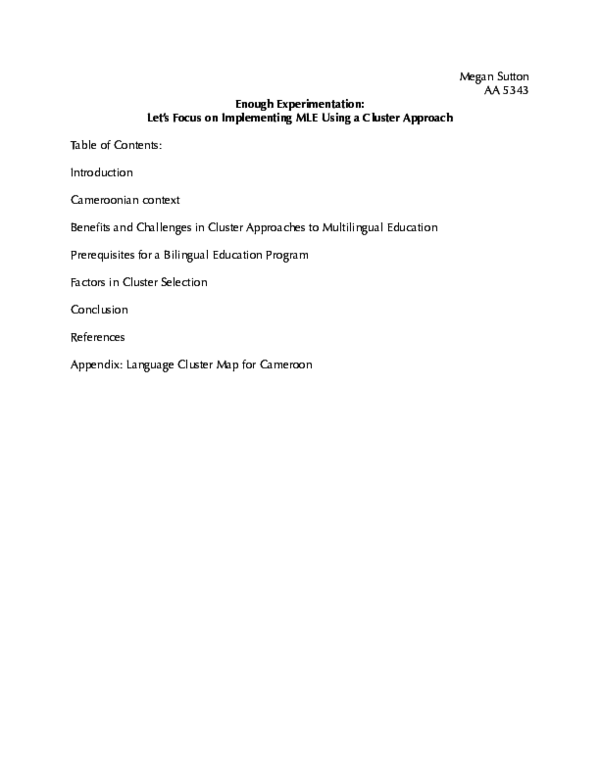 (PDF) Multilingual Education using a Language Cluster Approach