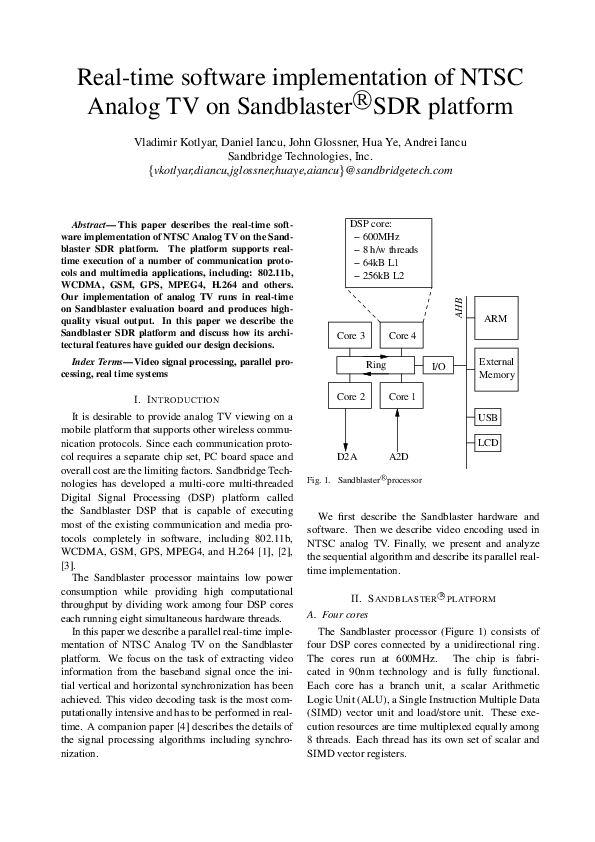 (PDF) Real-time software implementation of NTSC Analog TV on ...