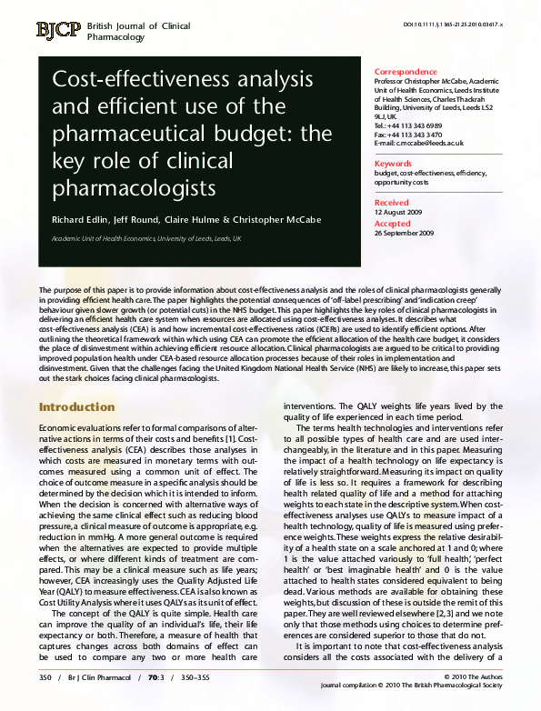 (PDF) Cost-effectiveness analysis and efficient use of the ...