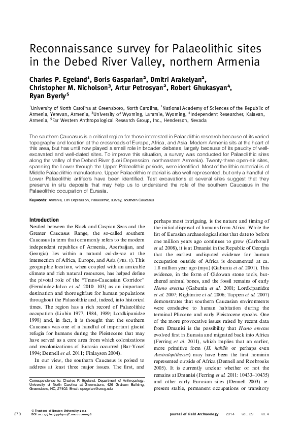 (PDF) Reconnaissance survey for Palaeolithic sites in the Debed River ...