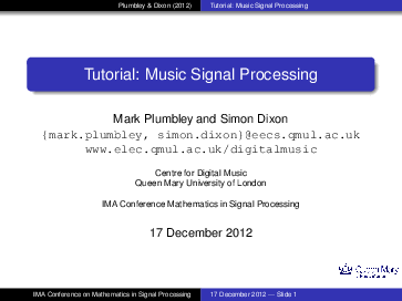 (PDF) Tutorial: Music Signal Processing