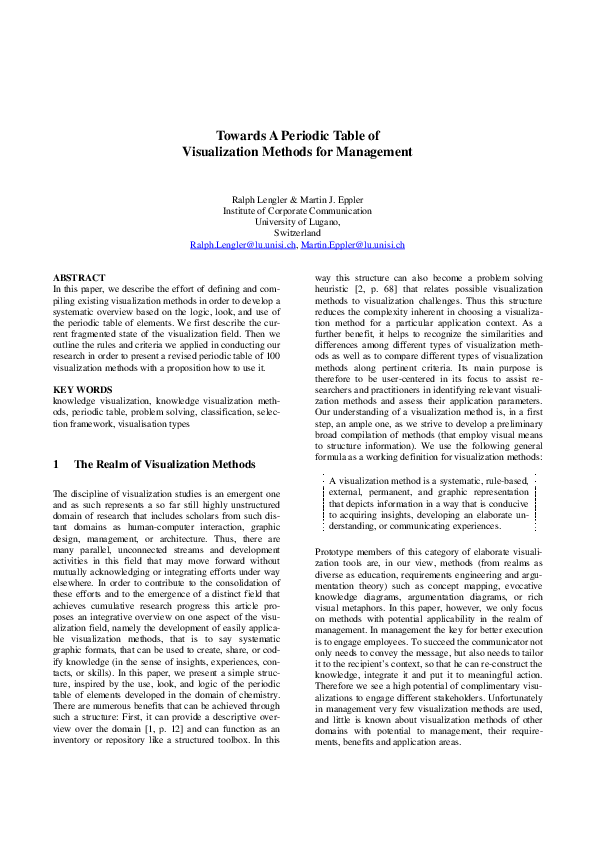 (PDF) Towards A Periodic Table of Visualization Methods for Management ...