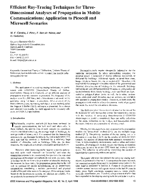 Pdf Efficient Ray Tracing Techniques For Three Dimensional Analyses Of Propagation In Mobile