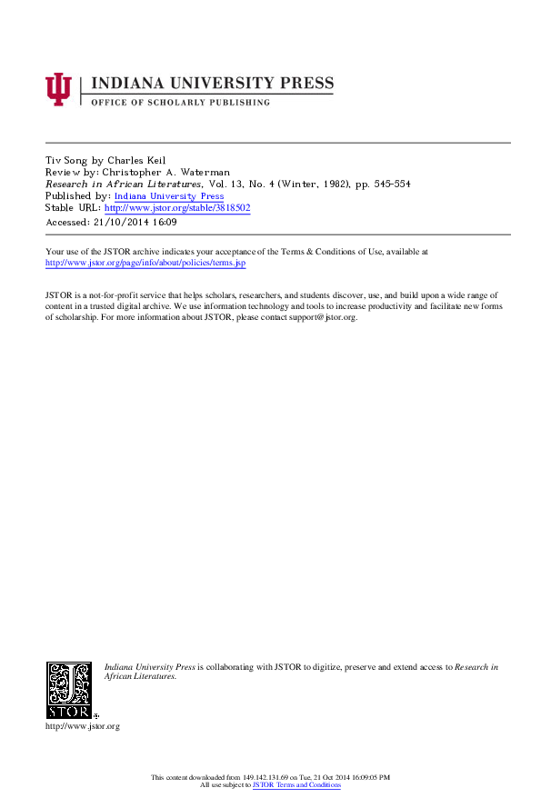 (PDF) Tiv Song: The Sociology of Art in a Classless Society, by Charles ...