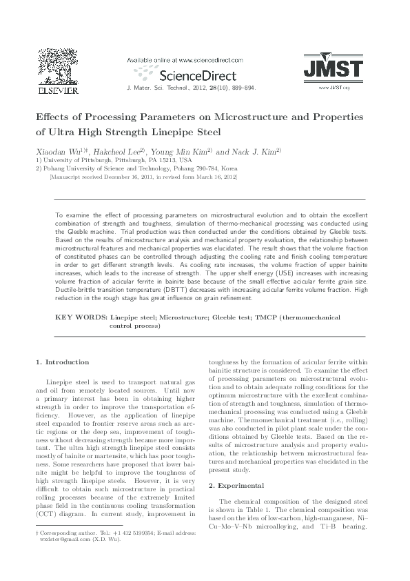 Pdf Effects Of Processing Parameters On Microstructure And Properties