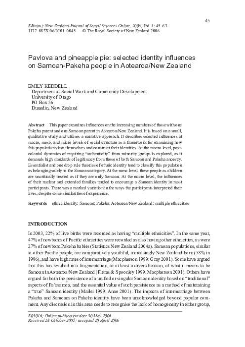 Pavlova and pineapple pie: Selected identity influences on Samoan ...