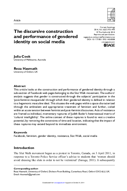 (PDF) The Discursive Construction and Performance of Gendered Identity ...