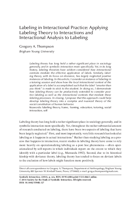 (PDF) Labeling in Interactional Practice: Applying labeling theory to ...