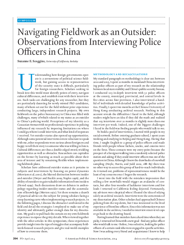 (PDF) Navigating Fieldwork as an Outsider: Observations from ...