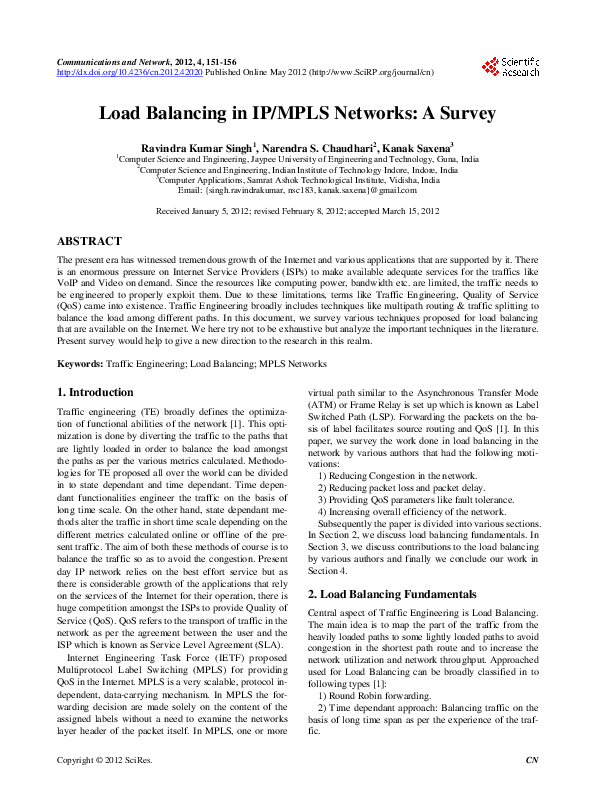 (PDF) Load Balancing in IP/MPLS Networks: A Survey | Dmitriy Kozlov - Academia.edu