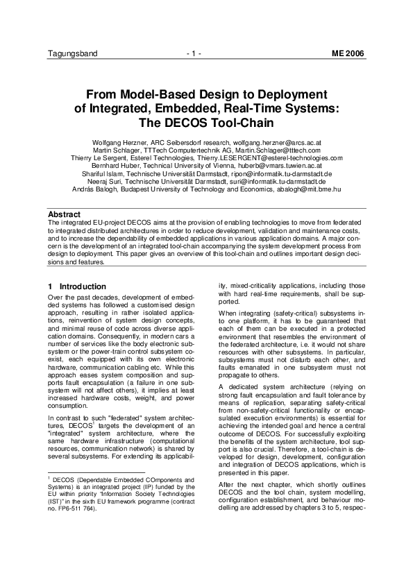 Pdf From Model Based Design To Deployment Of Integrated Embedded Real Time Systems The