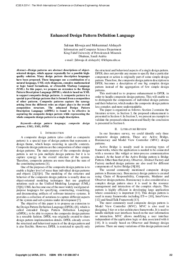 (PDF) Enhanced Design Pattern Definition Language