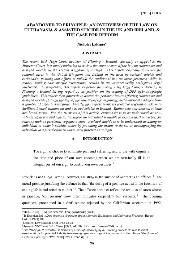 (PDF) Abandoned to Principle: An Overview of the Law on Euthanasia ...