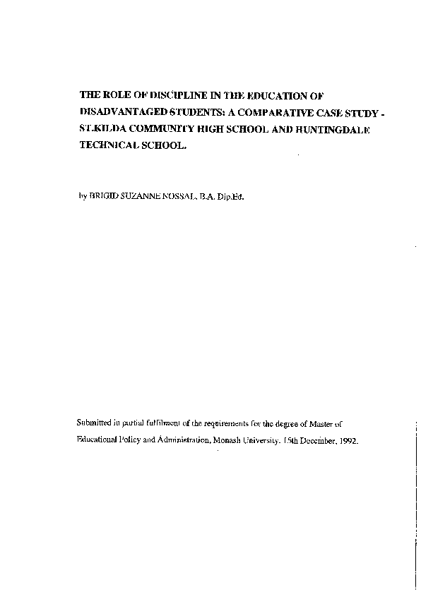 (PDF) The Role of Discipline in the Education of Disadvantaged Students ...
