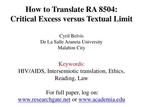 (PPT) How to Translate RA 8504: Critical Excess versus Textual Limit