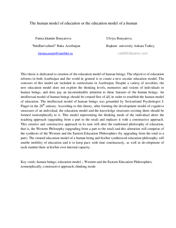(DOC) The human model of education or the education model of a human