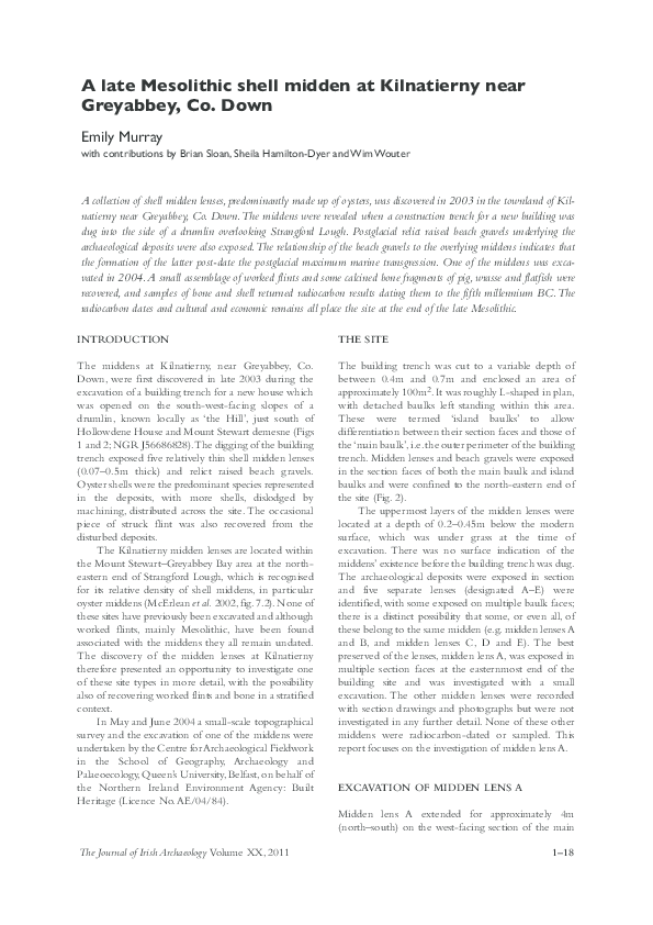 (PDF) A late Mesolithic shell midden at Kilnatierny near Greyabbey, Co ...