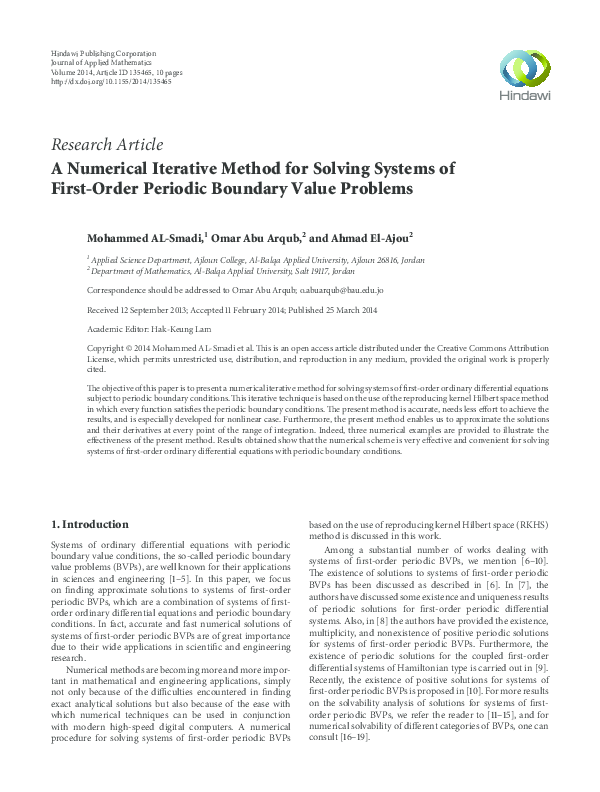Pdf A Numerical Iterative Method For Solving Systems Of First Order Periodic Boundary Value