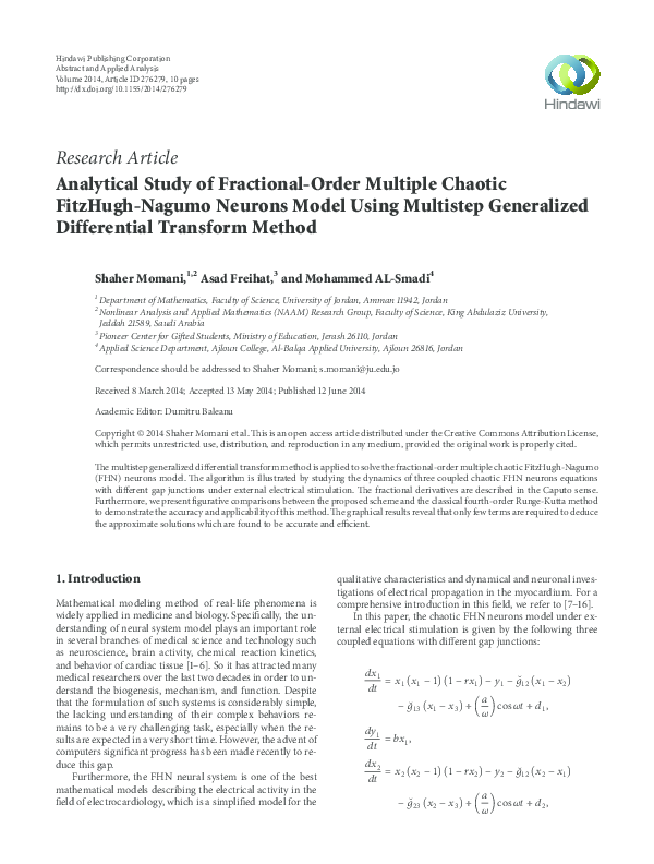 (PDF) Analytical Study of Fractional-Order Multiple Chaotic FitzHugh-Nagumo Neurons Model Using ...