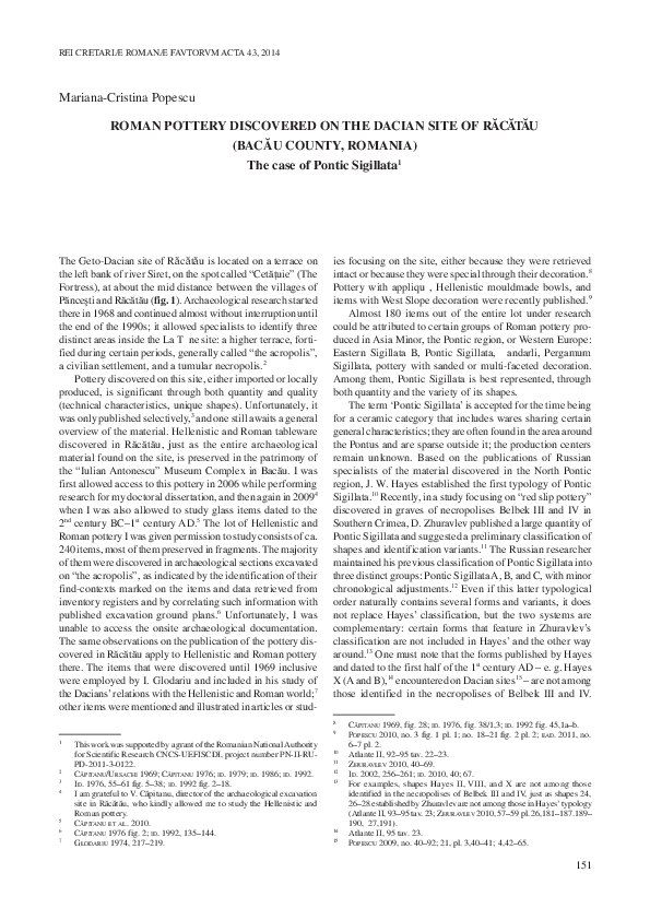 (PDF) Roman Pottery Discovered on the Dacian Site of Răcătău (Bacău ...