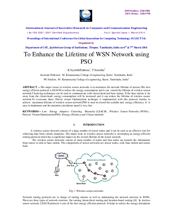 (PDF) To Enhance the Lifetime of WSN Network using PSO
