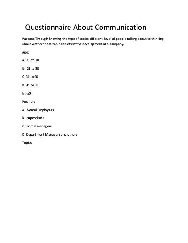 (DOC) Questionnaire About Communication
