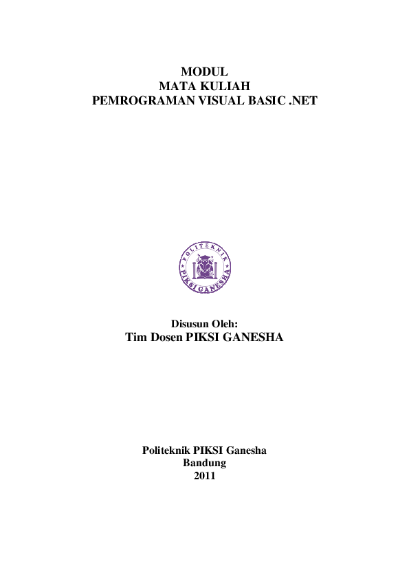 Pdf Modul Mata Kuliah Pemrograman Visual Basic Net Tim Dosen Piksi