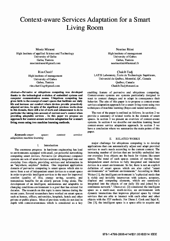 (PDF) Context-aware services adaptation for a smart living room