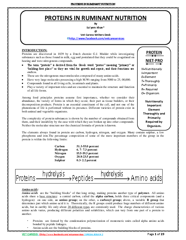 Proteins In Ruminant Nutrition