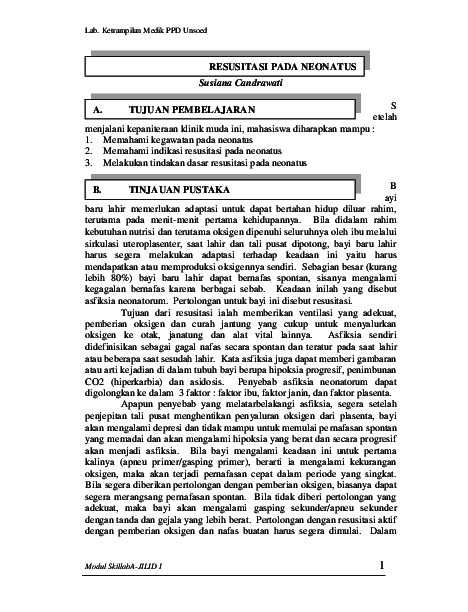 (PDF) Lab. Ketrampilan Medik PPD Unsoed RESUSITASI PADA NEONATUS